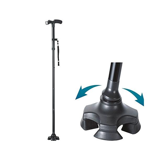 ショート・黒 1個 (x 1) KANESAFE S・・Style:ショート・【手を離しても倒れない杖】手を離しても倒れない回転軸ヘッドのついた多点杖、日々の歩行に安心感とサポートを与える自立式杖です。・【軽量＆折りたたみ式】便利な折りたた...