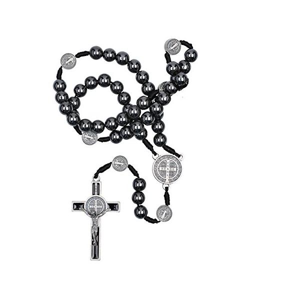聖ベネディクト-コード付き-8mmビーズ・ブラック  in-00041・・Style:聖ベネディクト-コード付き-8mmビーズ・本物の仲裁ロザリオ。・本物のヘマタイトストーン製。・ヘマタイトストーンはヒーリングストーンとしても使用されていま...