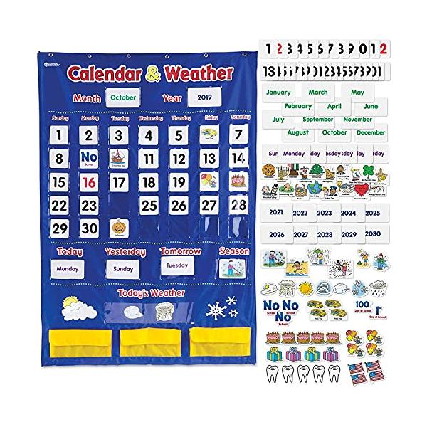 カレンダー&amp;天気・ネイビー  LER2418・本体サイズ : 横約 78 cm x 縦約 112 cm・大きな数字でわかりやすい・天気や季節を学習・両面フルカラー印刷の丈夫なカード136枚(数字、月、年、休日、祝日、季節、天気)