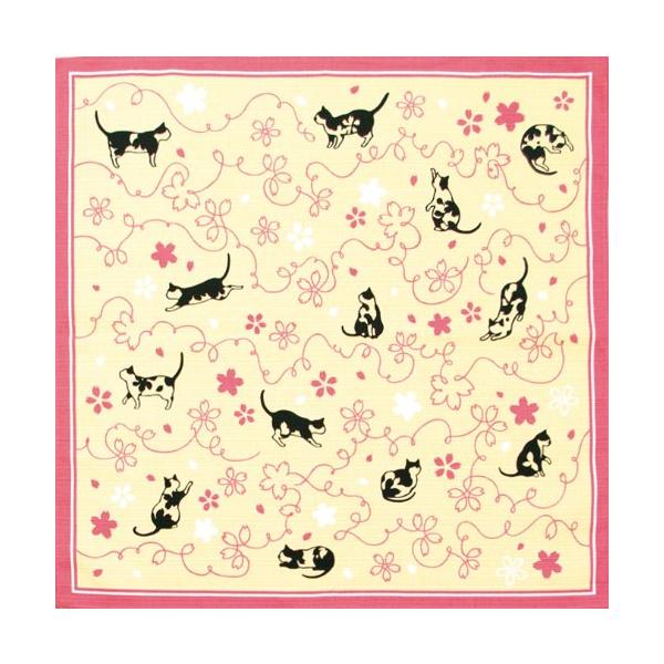 和柄・さくら猫 500×500mm 320141・サイズ:約50×50cm・本体重量:0.04kg・本体:綿・原産国:日本・この製品は染色の特性上色落ちしますので取り扱いには十分ご注意ください。