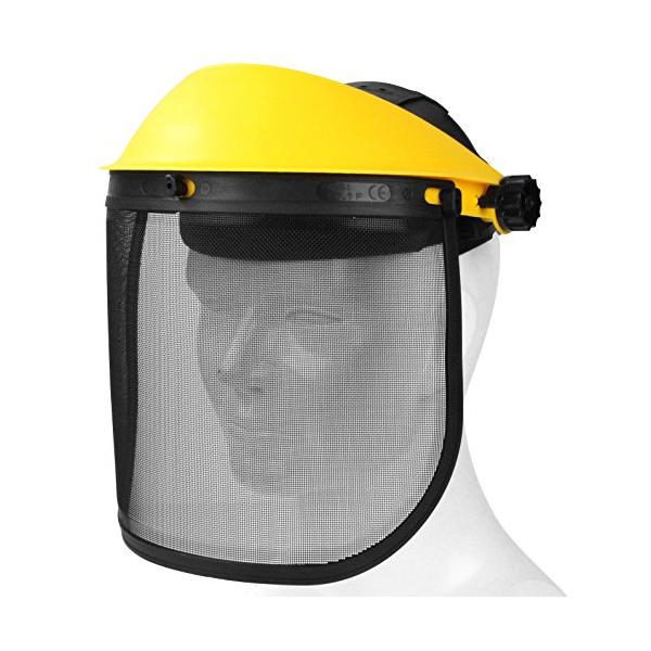 イエロー/-/KB-13-2・パッケージ個数:1・用途:刈払作業時の顔面保護・特徴1:頭頂部部分の調節もベルト穴式でしっかりフィット・特徴2:装着したまま、メッシュ部分が上げ下げが可能で、簡単に汗が拭ける・仕様:メッシュタイプ・色:黄