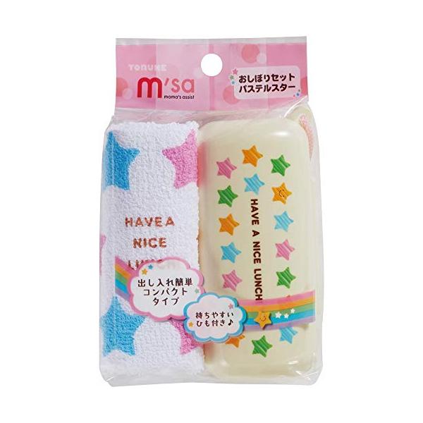 シンプル・パステルスター  P-3440・サイズ:おしぼり＝縦32×横30cm ケース＝幅6.4×奥行512.4×高さ4cm・素材・材質:おしぼり＝綿100％ ケース＝ポリプロピレン・生産国:日本・セット内容・付属品:おしぼり＋ケース