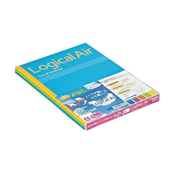 ロジカルエアー軽量ノート・カラフル A罫(7mm) ノ-B546A-5P・サイズ:セミB5/ヨコ175×タテ252×厚15mm・本体重量:480g・本 文:上質紙56g/m2・表紙:コートボール紙・糸綴じ背クロス製本