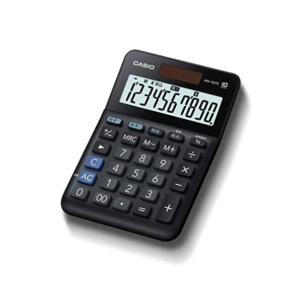 10桁・ブラック ミニジャスト MW-100TC-BK-N・・Color:ブラック・２つの税率計算が可能な「Ｗ税率」機能を搭載・税計算消費税の税込・税抜・税額をそれぞれ計算できます。設定税率は変更可能です。・桁数10 大きさ(奥行×幅×高さ...