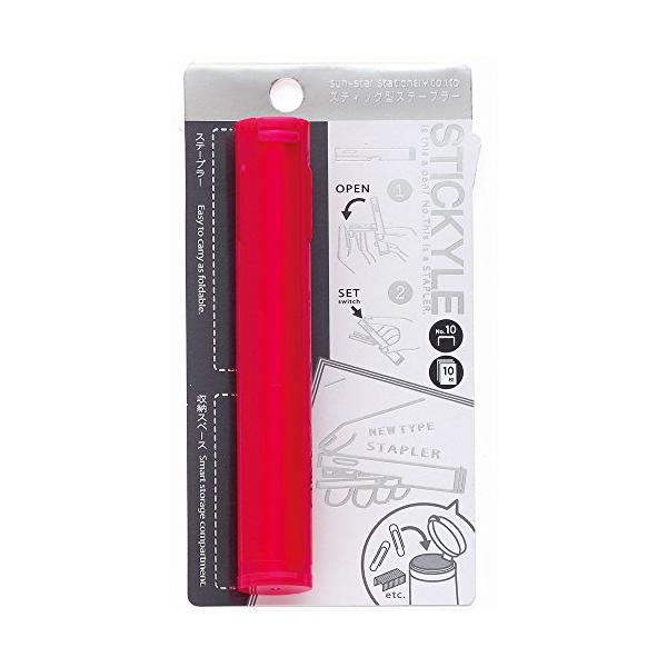 スティッキールステープラー・ショッキングピンク  S4763246・・Color:ショッキングピンク・本体サイズW18×H114×D20mm・重さ22g・内容10号針50本まで装填可能・仕様後部のボックスに小物を収納可能・材質PC、スチール、PP