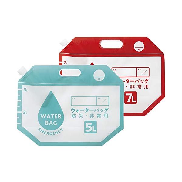 ・ブルー/レッド 5L ・7L各1枚 ・サイズ:5L/38×29×3cm（マチ13.5cm）、7L/42×32×3cm（マチ16cm）・材質:本体/ポリエチレン、ポリアミド、ポリエチレンテレフタレート、キャップ・ノズル/ポリエチレン・原産国:中国