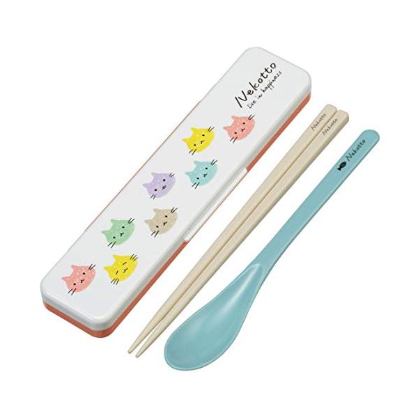 ・ねこっと カラフル 箸＝長さ18cm スプーン＝全長18cm ケース＝幅18.8×奥行4.7×高さ1.8cm CCS3SAAG-A・・PatternName:コンビセット・サイズ:箸＝長さ18cm スプーン＝全長18cm ケース＝幅18....
