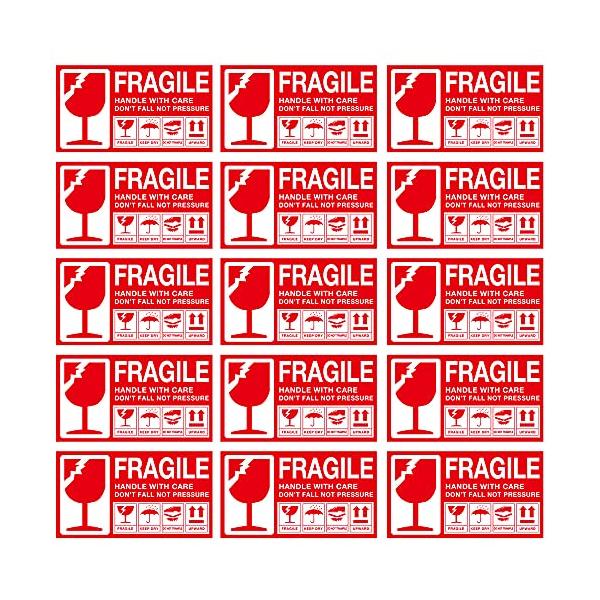 レッド/9×5cm/-・セット内容：取扱注意シール120枚セット・シールサイズ：9×5cm・素材：耐水性シール用紙（剥す際、糊跡が残りにくい素材です。)ユポ紙（ポリプロピレン合成紙）・貼れる場所：プラスチック・金属・ガラス・タイル・木(凸凹...