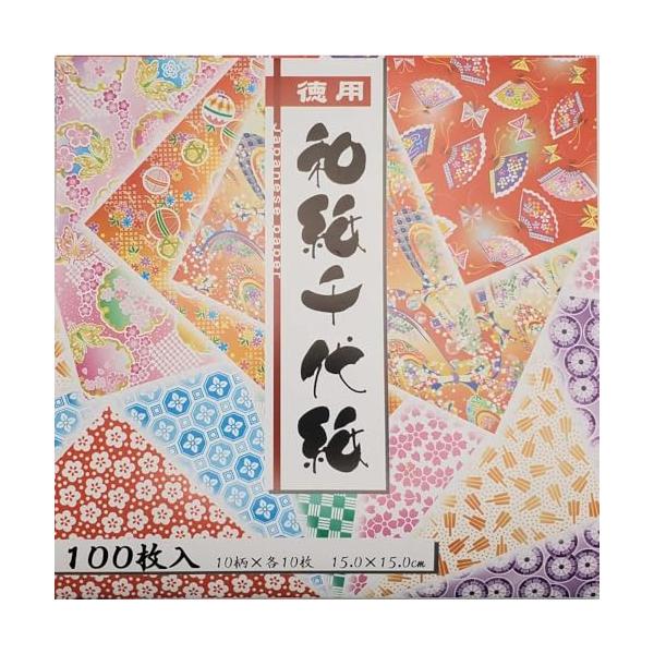 15cm角模様/100枚入/3585・PatternName:単品・パッケージ個数:1・特長華やかな和柄を集めた徳用千代紙・本体サイズ15×15cm・紙厚約0.09mm・入数10柄 各10枚(計100枚)・付録箱の折り方付き