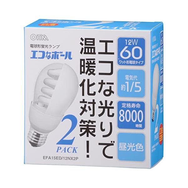 2個入・昼光色 60W形 EFA15ED/12NX2P・・Color:昼光色・電球サイズ:.5.5 x 11.7cm・本体重量:0.16kg・本体材質:ガラス・消費電力:12W