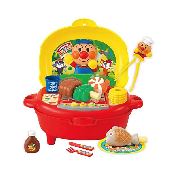 ・ ?24.2×35.2×17.3cm 182168・お肉もお魚もお野菜もジュージュー焼いてBBQごっこ・網がパチパチ跳ね上がって光るグリルは迫力満点・単3電池3本使用（別売）