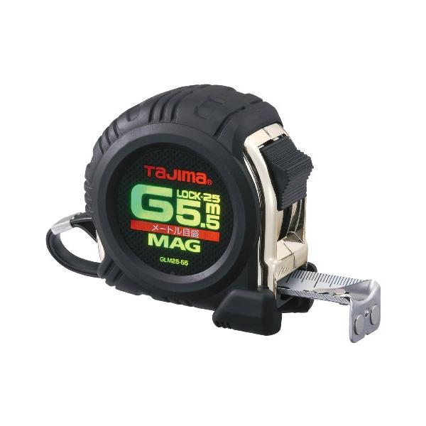 幅25mm・爪マグネット付・本体：ゴールド/ブラック、テープ：白 5.5ｍ GLM2555BL・・Size:5.5ｍStyle:幅25mm・爪マグネット付PatternName:落下防止ホルダー無し・ロックタイプ・テープ:スチール・455m...