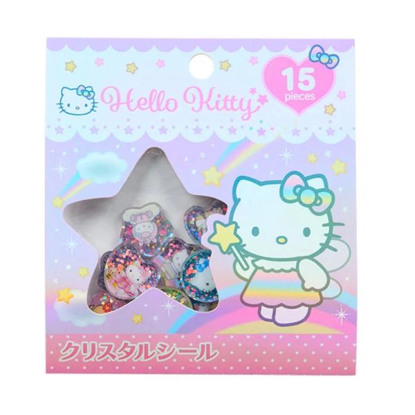 15ピース入り（全15柄）ラメでキラキラに彩られたキティが華やか★手帳やスマホに貼ったり、デコレーションしたりして楽しんで♪★こちらの商品は人気品の為、品薄状態となっておりますので価格が高騰しております。ご理解の上でお買い求めください。