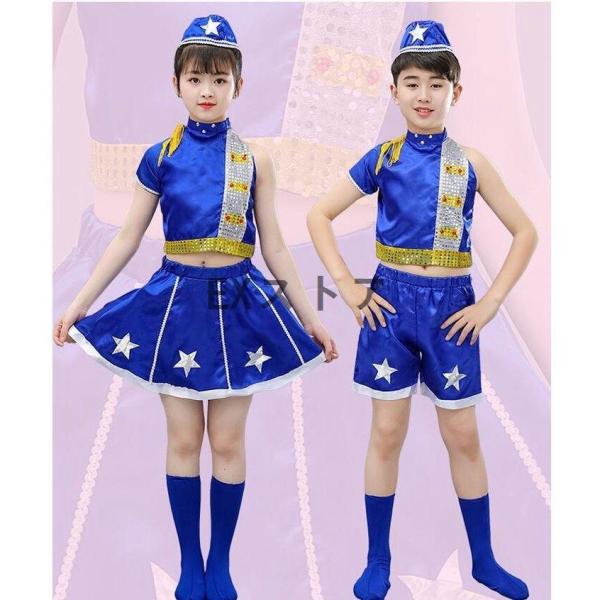 キッズダンス衣装セーラー風　ス＋パンツ/スカートセットアップ男の子女の子海軍服セーラーダンス衣装ステージ衣装　帽子二枚