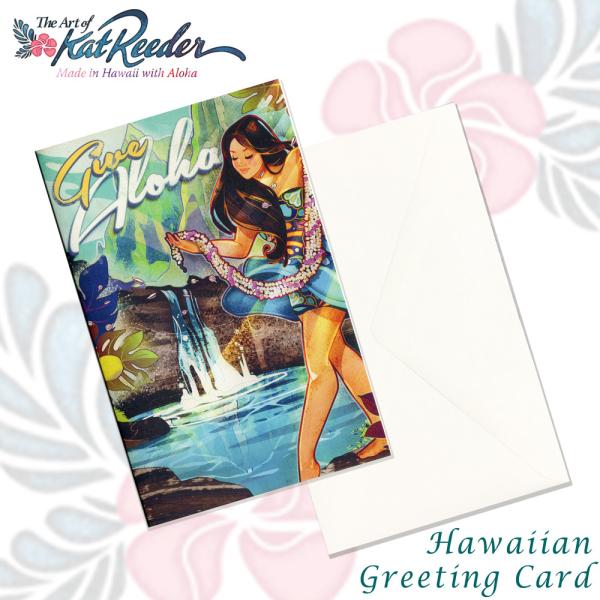 Kat Reeder キャット リーダー/カット リーダーのアート作品がグリーティングカードになりました！中は白無地で、裏はロゴ入りとなっております。白いシンプルな封筒付きです。大切な方へのメッセージはオシャレで素敵なハワイアンデザインのグ...