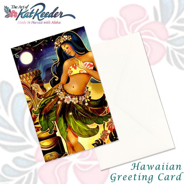 Kat Reeder キャット リーダー/カット リーダーのアート作品がグリーティングカードになりました！中は白無地で、裏はロゴ入りとなっております。白いシンプルな封筒付きです。大切な方へのメッセージはオシャレで素敵なハワイアンデザインのグ...