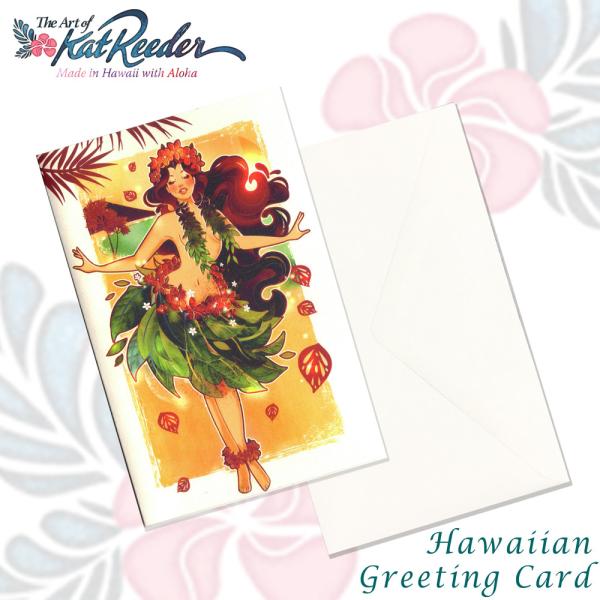Kat Reeder キャット リーダー/カット リーダーのアート作品がグリーティングカードになりました！中は白無地で、裏はロゴ入りとなっております。白いシンプルな封筒付きです。大切な方へのメッセージはオシャレで素敵なハワイアンデザインのグ...