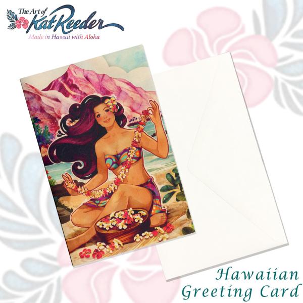 Kat Reeder キャット リーダー/カット リーダーのアート作品がグリーティングカードになりました！中は白無地で、裏はロゴ入りとなっております。白いシンプルな封筒付きです。大切な方へのメッセージはオシャレで素敵なハワイアンデザインのグ...