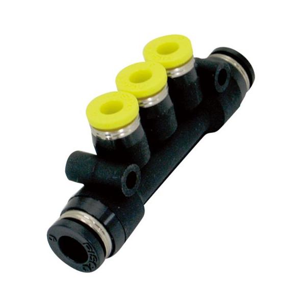 -/ューブ外径:8、10mm/PKG10-8R・Size:ューブ外径:8、10mm・パッケージ個数:1・チューブ外径:直径10mm(カラー:青色)×2口、直径8mm(カラー:赤色)×3口・穴径:直径3.3mm・主な材質:真鍮(ニッケルメッキ...