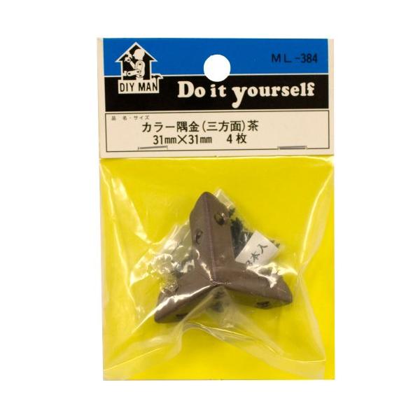 茶/31X31mm/ML384・Size:31X31mmColor:茶・パッケージ個数:1・入数:4枚・ビス穴数:7・木ねじサイズ:2.4x13mm・木ねじ入数:28本・材質:鉄