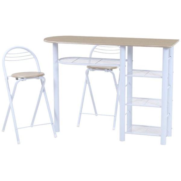 幅120cm×奥行40cm×高さ87.5cm ホワイト  バーテーブル おしゃれ 3点セット チェアー付き 折りたたみ カウンターテーブルセット