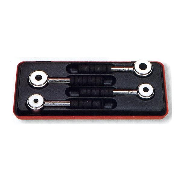 在庫有り！！コーケンのラチェットプラー（ショート）４本セット　1201同一方向へ繰り返し締め付けるラチェットタイプのプラーです。貫通型ですからボルトの深い位置でチャックできます。この３本ローラー構造は、ネジ山を傷めにくく、しかもSタイプは滑...