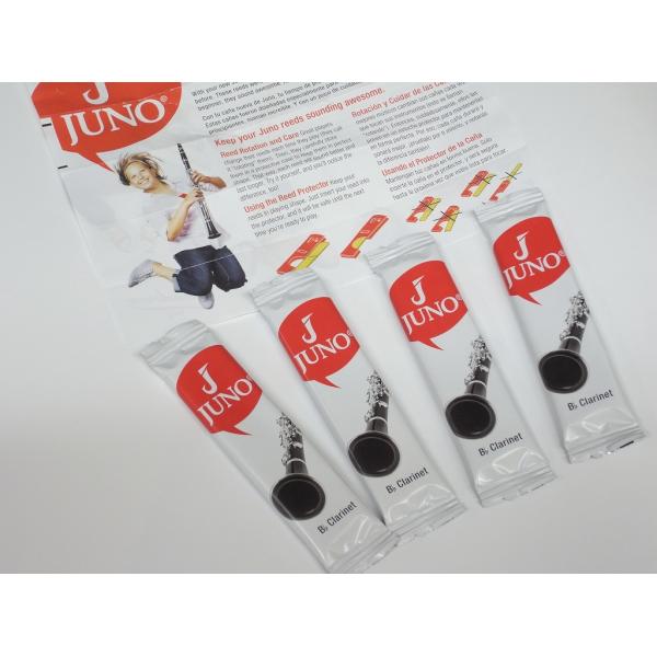 野中貿易の正規品・新品です。バンドレン・JUNOリードクラリネット(B♭)用・サイズ3・バラ売り4枚組です。JUNO リードは価格、吹きやすさの点で初心者に最適なリードです。トラディショナル(青箱)やV.12に使われるケーンより細めの葦を使...
