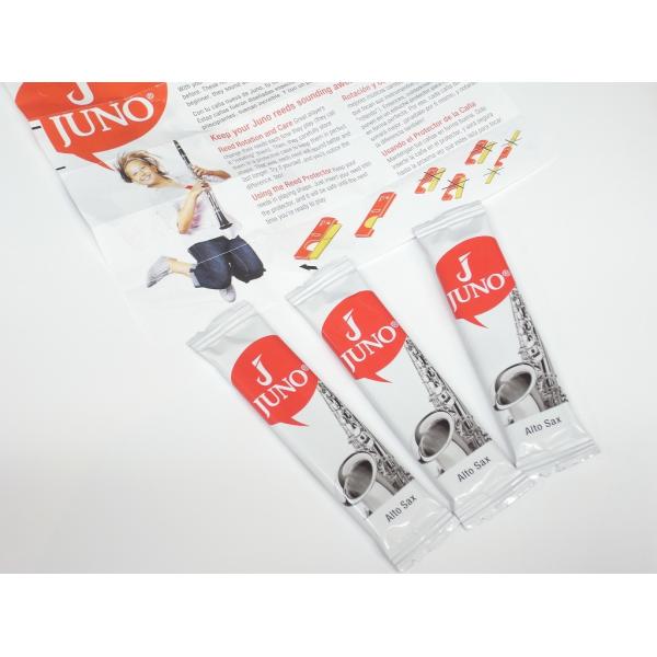 野中貿易の正規品・新品です。バンドレン・JUNOリードアルトSAX用・サイズ２半(2・1/2)・バラ売り3枚組です。JUNO リードは価格、吹きやすさの点で初心者に最適なリードです。トラディショナル(青箱)やV.12に使われるケーンより細め...