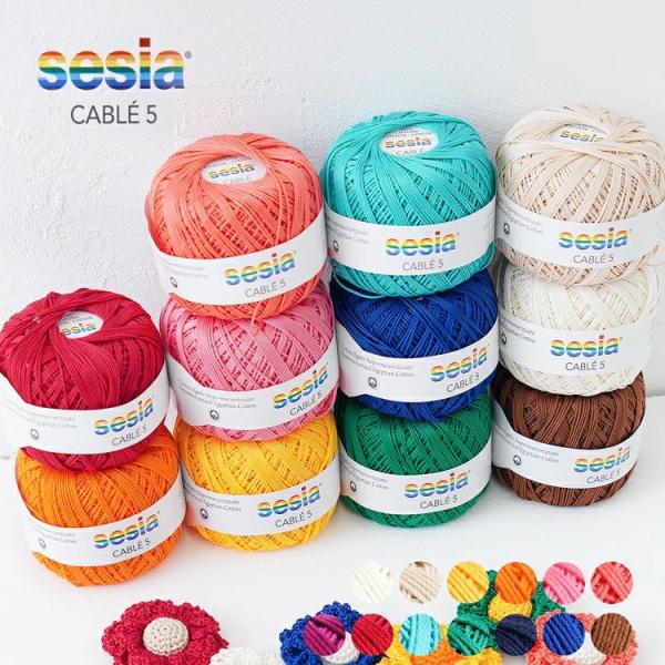 商品名：CABL5(sesia)太さ：中細形状：50g(215m)品質：綿100%使用針：かぎ針2/0〜3/0号標準ゲージ：29目13.5段(長編み)Made in Italyブランド：Sesia1963年設立。イタリアのヤーンブランド。自...