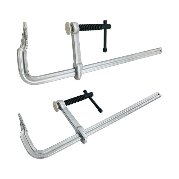 【製品仕様】材質：SCr440（クロムモリブデン鋼）；寸法：(約)350*110*7mm；最大開き口：300mm；アゴの深さ：80mm；重量：640g 内容量：2丁【F型クランプ】材料や部品などの溶接作業に活躍しているクランプです。最大口開...