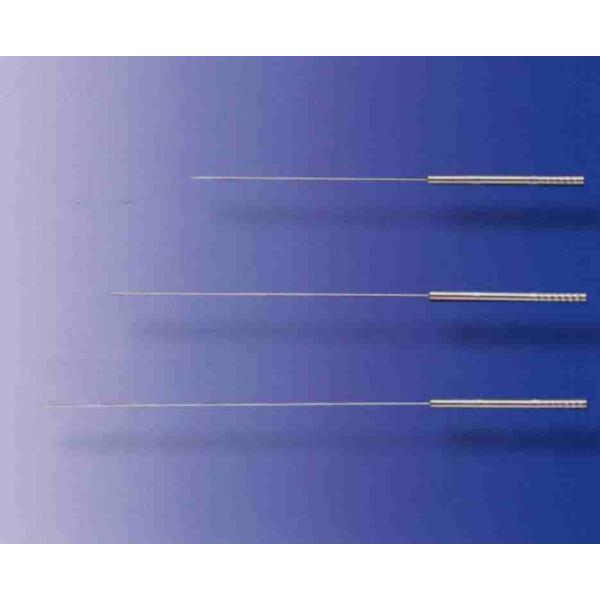 ☆　針先を素晴らしい切れ味の鏡面光沢に仕上げ、針本体を柄の部分に　　貫通させ圧着してあります。☆　柄の約１／３にローレット加工（滑り止め）を施してあります。