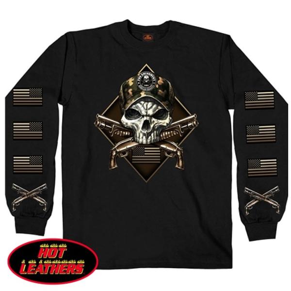 【HOTLEATHERS Men's Long Sleeve T-Shirt】走行中の防寒・防塵・日焼け対策ができるプリントメンズ長袖Tシャツ!コレ一枚でコーデがキマるロンＴです♪【オリジナルアートワーク】2nd Amendmentパッチの...