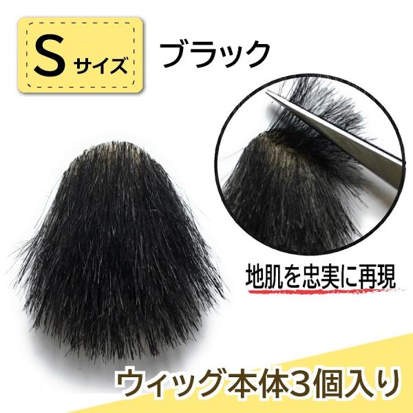 円形脱毛症 ウィッグ 男性用 メンズ 短髪 刈り上げ 円形脱毛症かつら をお探しの方にぜひ短髪　刈り上げ用　側面　後頭部タイプ　ブラック　本体3個入　低刺激かつら用専用シール40個　予備含む円形脱毛部分が直径1.9cm　1円硬貨サイズから2...