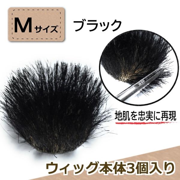 円形脱毛症 ウィッグ 男性用 メンズ 短髪 刈り上げ 円形脱毛症かつら をお探しの方に是非短髪　刈り上げ用　頭頂部タイプ　ブラック　本体3個入　低刺激かつら用専用シール40個　予備含む円形脱毛部分が直径2.5cm　10円硬貨大サイズから2....