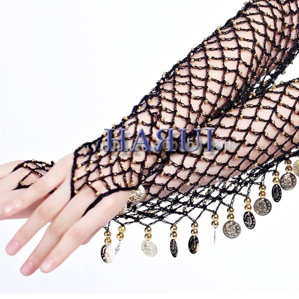 ◆商品番号：gm5049◆２個セット◆サイズ：Ｆ（フリー）・アームの長さ:最短約50cm 〜 70cm※収縮後の幅により、長さが変わります◆カラー：ブラック＆ゴールドコイン紐を編み込んで出来たアームカバーです。ゴールドコインがブラックカラー...