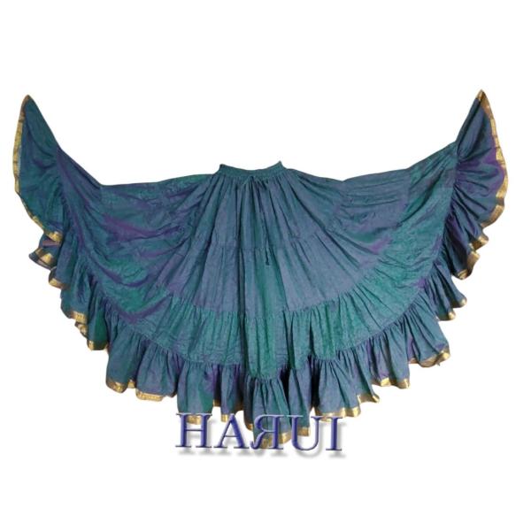 ◆商品番号：ind2604-gr6s◆カラー：グリーン/ブルー|パープル/ゴールド◆サイズ：F（フリー）※ウエスト：F（ゴム＆ヒモ調整)/〜最長100cm）※スカート丈：100cm / 1段目 裏生地有り◆素材：シルク100％◆原産国：イン...