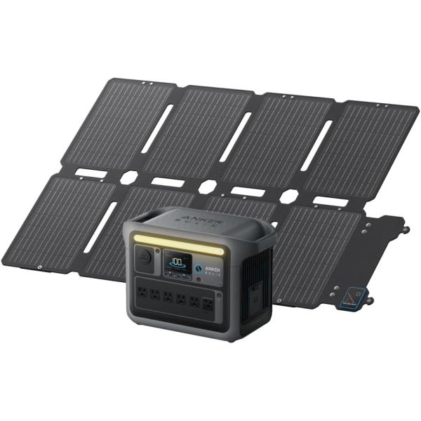 <<商品状態>>新品未開封の国内正規品<<商品情報>>・ポータブル電源●バッテリー容量：1056Wh●製品サイズ：約37.6×26.7×20.5cm●商品重量：12.9kg・ソーラーパネル●サ...