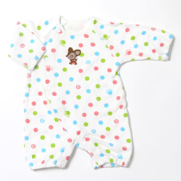 【メール便送料無料】フィットオール　カラフル水玉 編みバンビ フィットオール　カバーオール　ロンパース ベビー キッズ 子供服  赤ちゃん 着ぐるみ  ベビー服 50cm  60cm ベビー服 着ぐるみ 新生児服　ベビー服 70　ベビー 子...