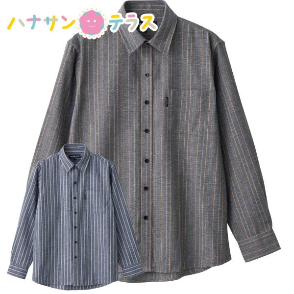 起毛ワンタッチテープシャツ M L LL 大きいサイズ おおきめ 3L 3Lサイズあり 後ろ身頃長め シニアファッション 70代 80代 90代 100歳 メンズ 紳士 用 マジックテープ介護用 おしゃれ かっこいい 入院用 父の日 敬老の...