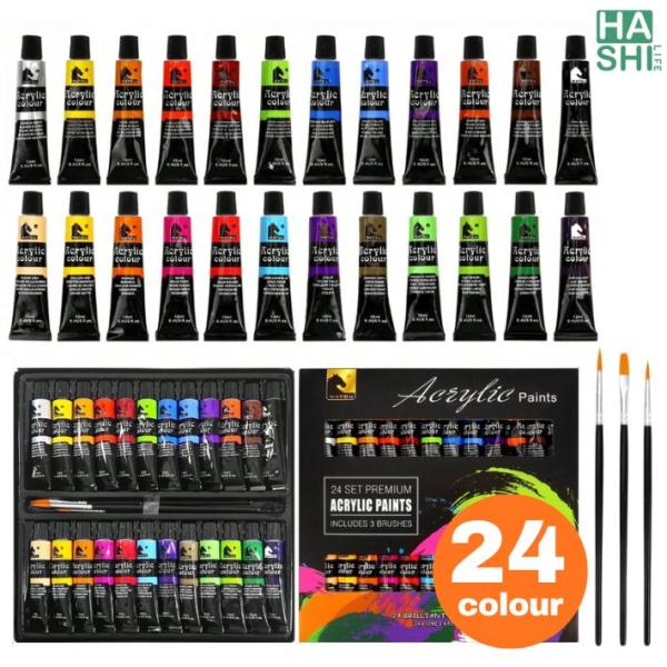 内容：アクリル絵の具12ml × 12〜24色、ペイントブラシ3本【鮮やかな発色】アクリル絵の具ならではの鮮やかな発色で、セットに含まれる基本の定番カラーはそのままでも美しく、色を混ぜて濃淡を調整したり、重ね塗りによって質感や深みを出したり...
