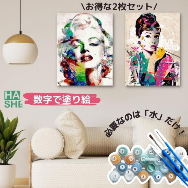 インスタ映えするおうち時間の新しい趣味として人気急上昇！付属のアクリル絵具で数字のとおりに色を塗るだけ。仕上がりは油絵風の本格絵画の完成。完成目安：平均1-4週間(個人差大）■含まれるもの （各２セット）・数字が印刷されたキャンバス 1枚 ...