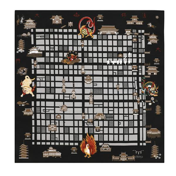 風呂敷 日本製 50cm幅 中巾 黒 龍 竜 ドラゴン 虎 兎 魚 鬼 雷神 城 五重塔 桜 サクラ 流鏑馬 お坊さん 神社 町並み 下町 京都 洛中洛外図  和柄 有職 縮小風呂敷 綿100％ 粋 モダン 北欧 テーブルクロス インテリア...