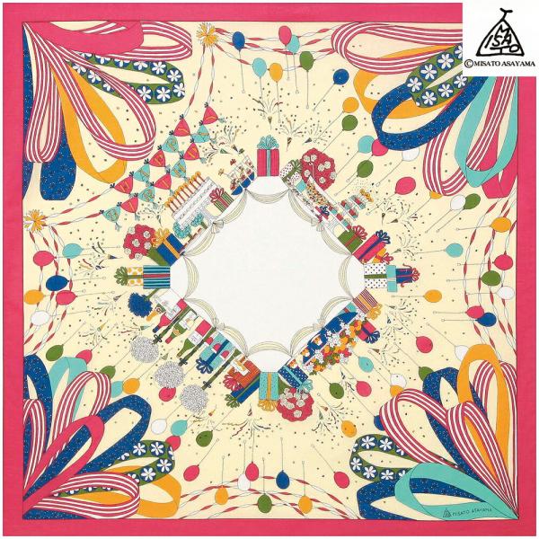 風呂敷 日本製 75cm幅 二巾 綿100％ MISATO ASAYAMA 浅山美里 バースデー 誕生日 プレゼント クリーム色 黄色 ピンク ドロップバッグ リメイク 布 生地 お洒落 個性的 No.26-0148■サイズ   約 75c...