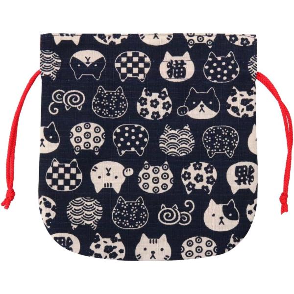 【発売日：2025年01月15日】スタイル: 紺本体サイズ:16.5×17×cm材質:綿原産国:日本猫柄の小さいサイズの巾着袋和風レトロな柄が可愛らしいカバンの中の小物を収納するのに便利ミニタオルとティッシュが入るサイズ