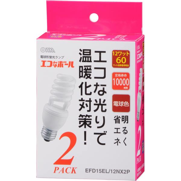 【発売日：2025年01月15日】●色:電球色●スタイル:2個入●ブランド オーム(OHM)●ライトタイプ 蛍光灯●ワット数 12 W●電球ベース E26●ライトカラー 電球色●製品型番 :EFD15EL/12NX2P●梱包サイズ :15 ...