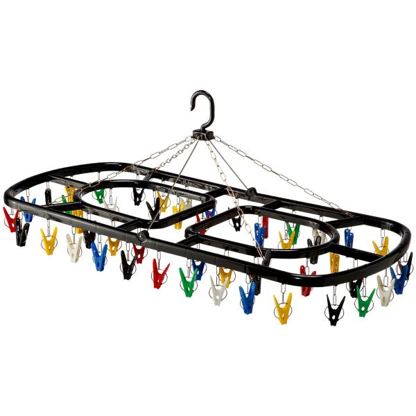 コグレ Kogure スーパージャンボ角ハンガー48  カラフルBK  洗濯物 洗濯 ハンガー 洗濯物干し フック自立 金属製チェーン 鴨居 隠し干し スチール 谷折り式  663294　アウトドア　フックが自立するので高いところに掛けやす...