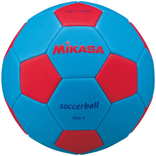 ミカサ MIKASA スマイルサッカー 4号 マシーン縫い スカイブルー×レッド ジュニア キッズ 小学校 学校体育用品 レクリエーション レジャー ボール遊び スポンジボール  STPEF4SBLR　サッカー　ビート板と同じスポンジ素材[...
