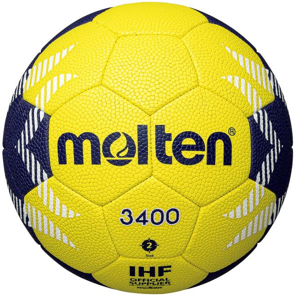 モルテン molten A3400 ハンドボール2号 イエロー ネイビー 黄 紺 2号球 人工皮革 ハンドボール ドッジボール ボール 体力テスト ハンドボール投げ  H2A3400YN　従来よりも分厚いフォーム層を採用、製法をミシン縫いに...