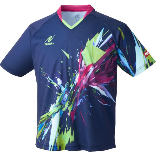 ニッタク Nittaku ブライトバーストシャツ  NW2218　卓球　インクが弾け飛ぶグラフィックは、ダイナミックで躍動感あふれるプレーを表現しました。発色性がよく、光沢感のあるブライトドット素材を採用。サラっとした肌触りと伸縮性もあり、...