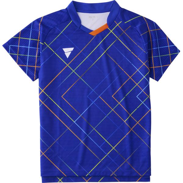 ヴィクタス VICTAS V-GS319  512312 5000　卓球　シャープな直線的なカラーラインの重なりで[明日を切り開く]を表現したシンプルなゲームシャツです。